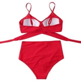 Women's Polyester Halter Bikini Set, High Waisted Ruched Bottom, Cross ...