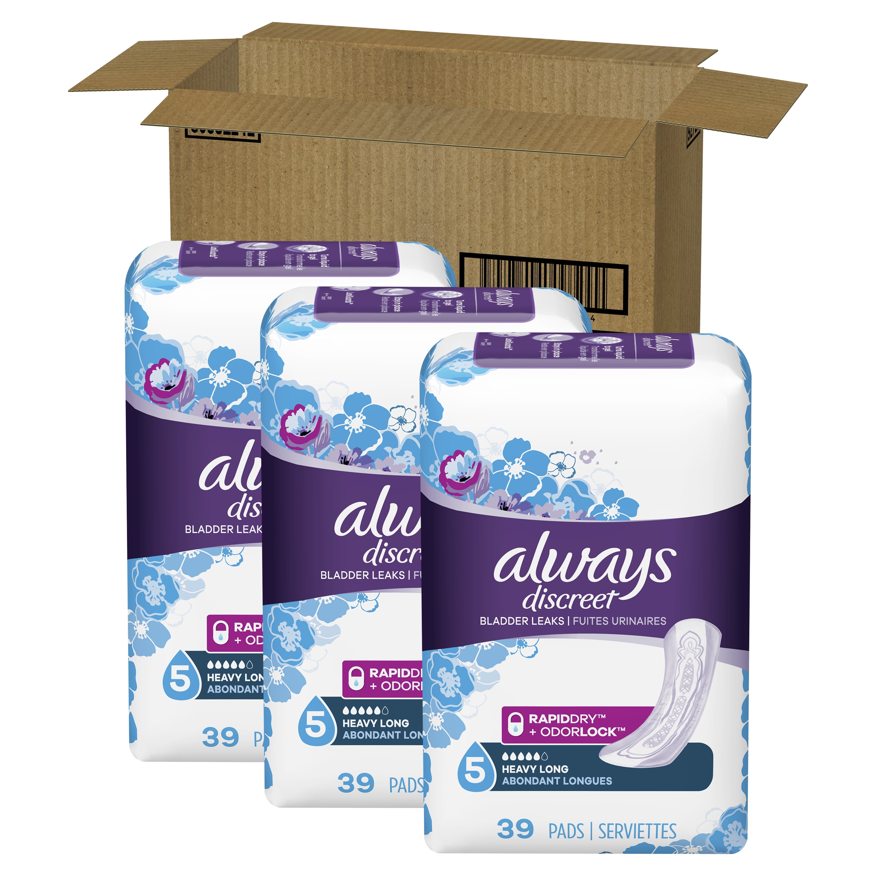 Always Discreet Incontinence Pads, Heavy Absorbency, Long, 117 ct ... Always Discreet Incontinence Pads, Heavy Absorbency, Long, 117 ct ...
