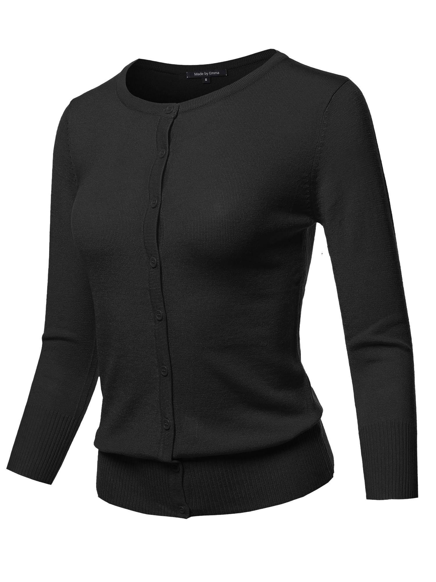 FashionOutfit Women's Solid Crew Neck Button Down 3/4 Sleeves Knit ...