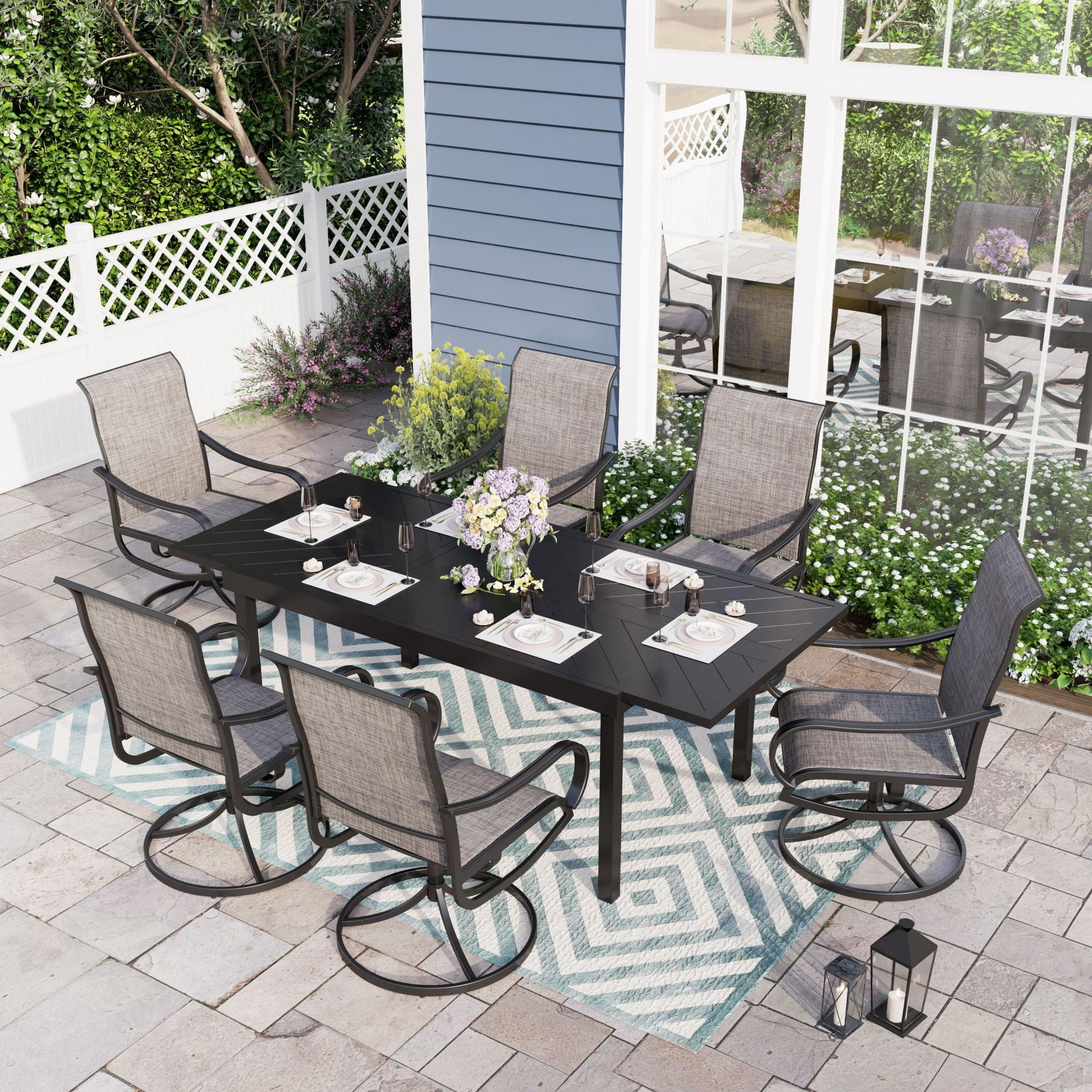 Sophia & William 7 Pieces Metal Outdoor Patio Dining Set with Textilene ...