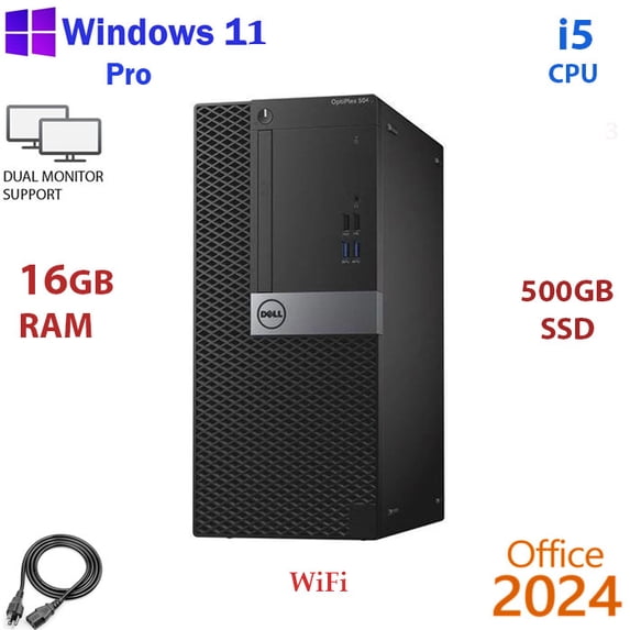 Restored Windows 11 Dell Core i5-6500 500GB SSD 16GB RAM WiFi Desktop ...