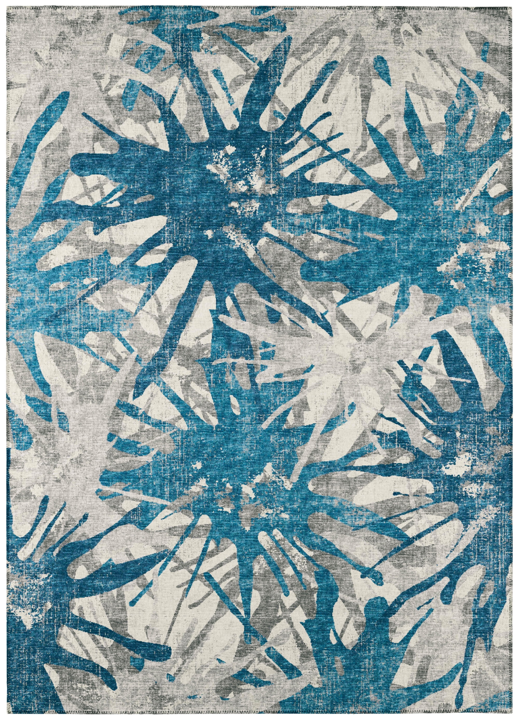 Bravado Indoor/Outdoor Blue Abstract Floral 8’ x 10’ Non-Skid Area Rug ...