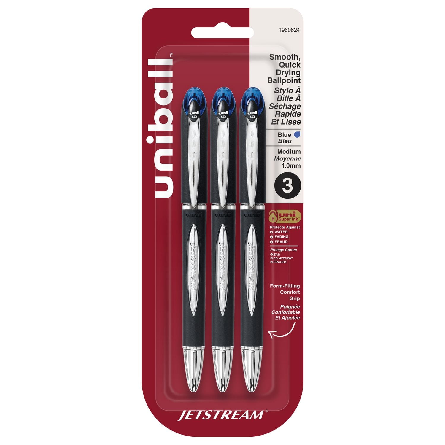 uni® Jetstream Ballpoint Pens, Medium Point (1.0mm), Blue, 3 Pack ...