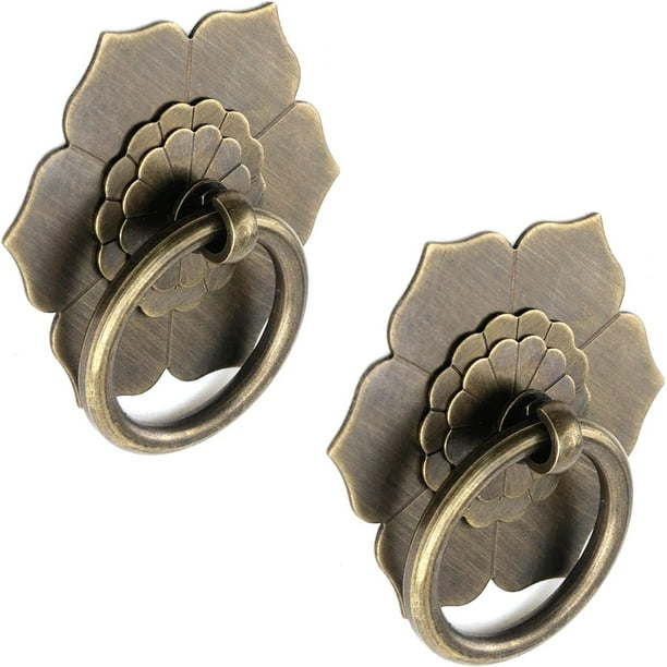 The lotus shape Drop Ring Knobs Antique Bronze Tone Ring Pulls Flower ...