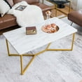 Costway Modern Coffee Table with Faux Marble Tabletop & Golden Y-shaped ...