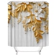 4 Piece Gold Leaves Floral Bathroom Accessory Set with Shower Curtain ...