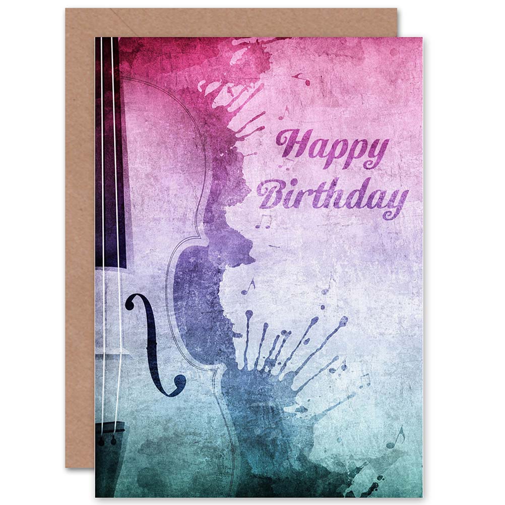 Happy Birthday Music Violin Grunge Splat Birthday Greetings Card Plus ...