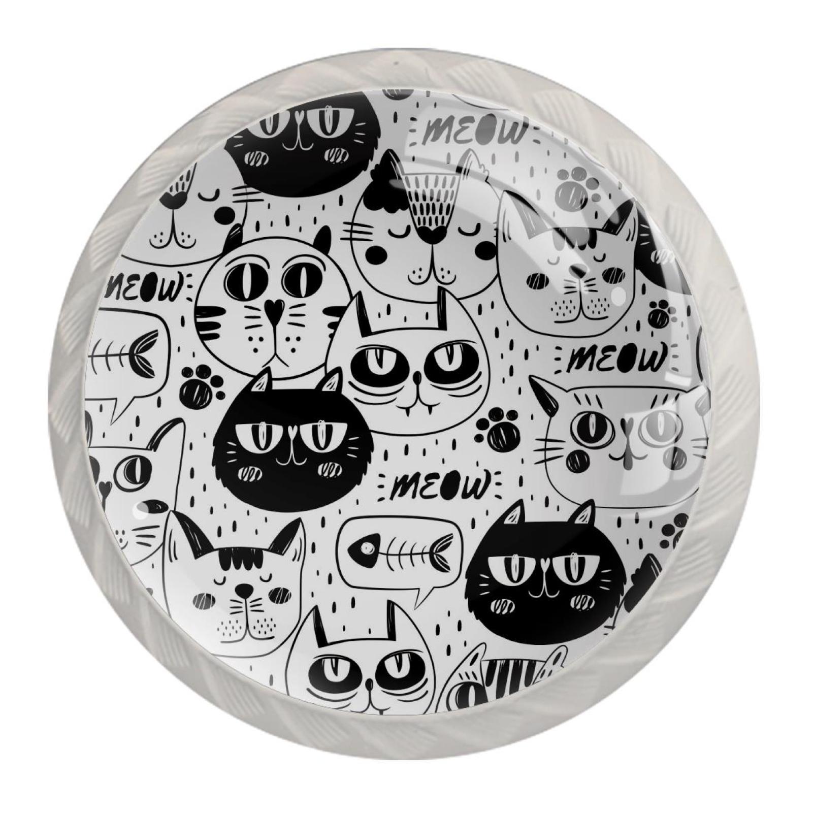 4 Pcs White Black Cat Knobs for Kitchen Cabinet Cupboard Dresser Bookcase Drawer Pulls Handles ...