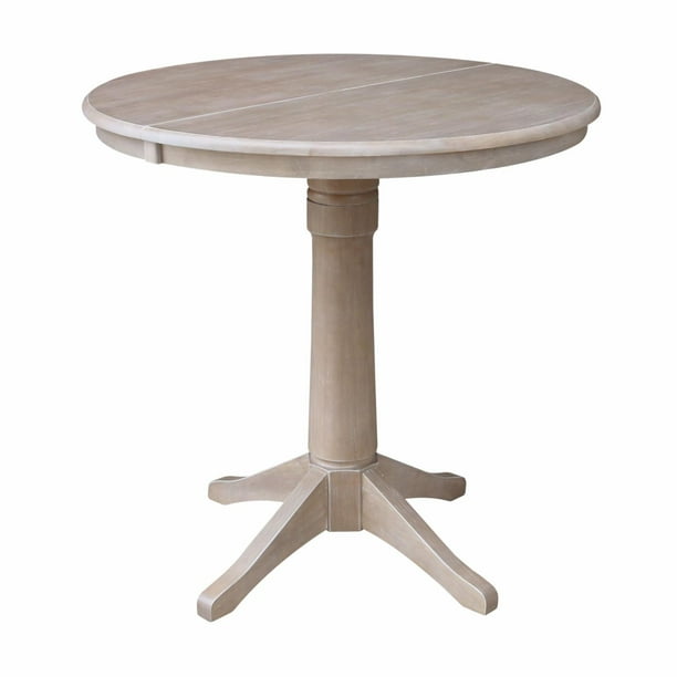 36" Round Counter Height Table with 12" Leaf - Washed Gray Taupe ...