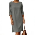aohooy Midi Cotton Linen Summer Dresses for Women Roll Up 3/4 Sleeve ...
