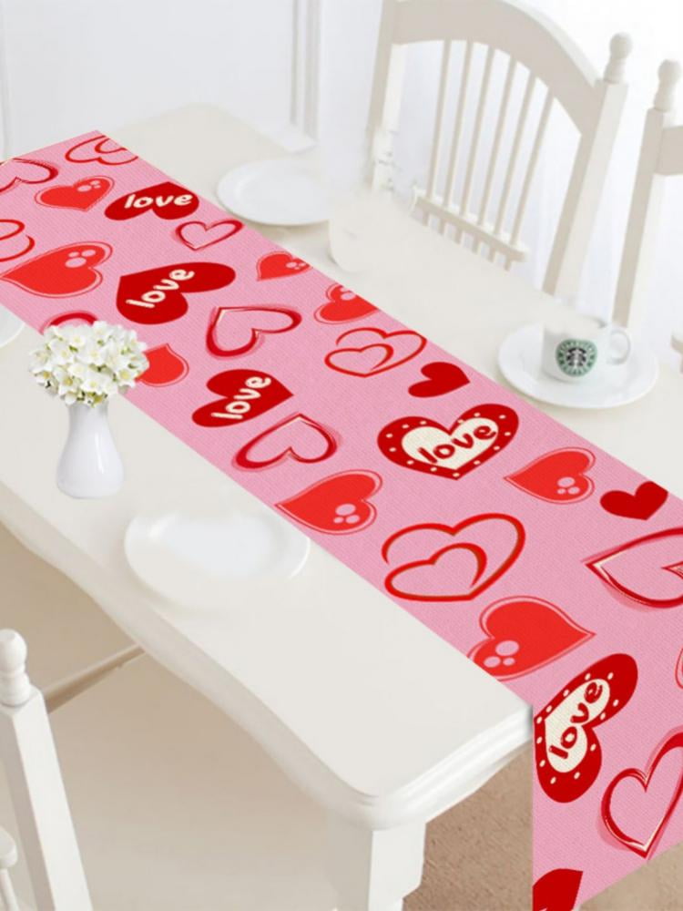 Valentines Day Table Runner, Burlap Red Pink White Love Heart Table ...