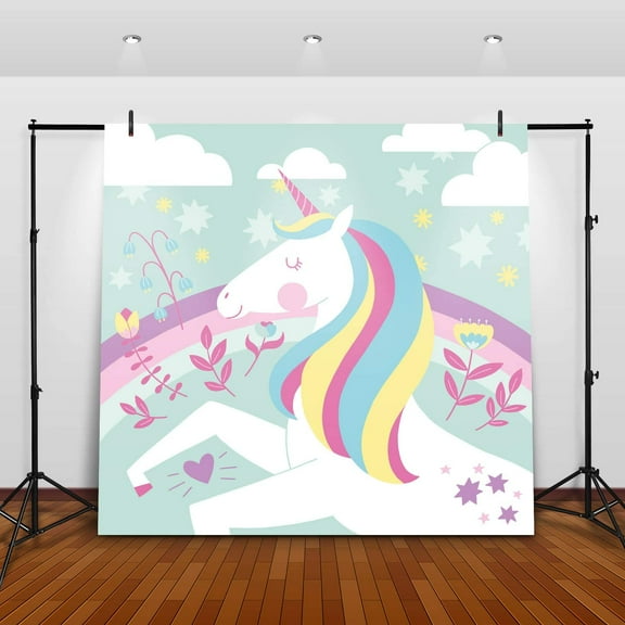 Unicorn Backdrop - Rainbow Unicorn Party Supplies - Walmart.com