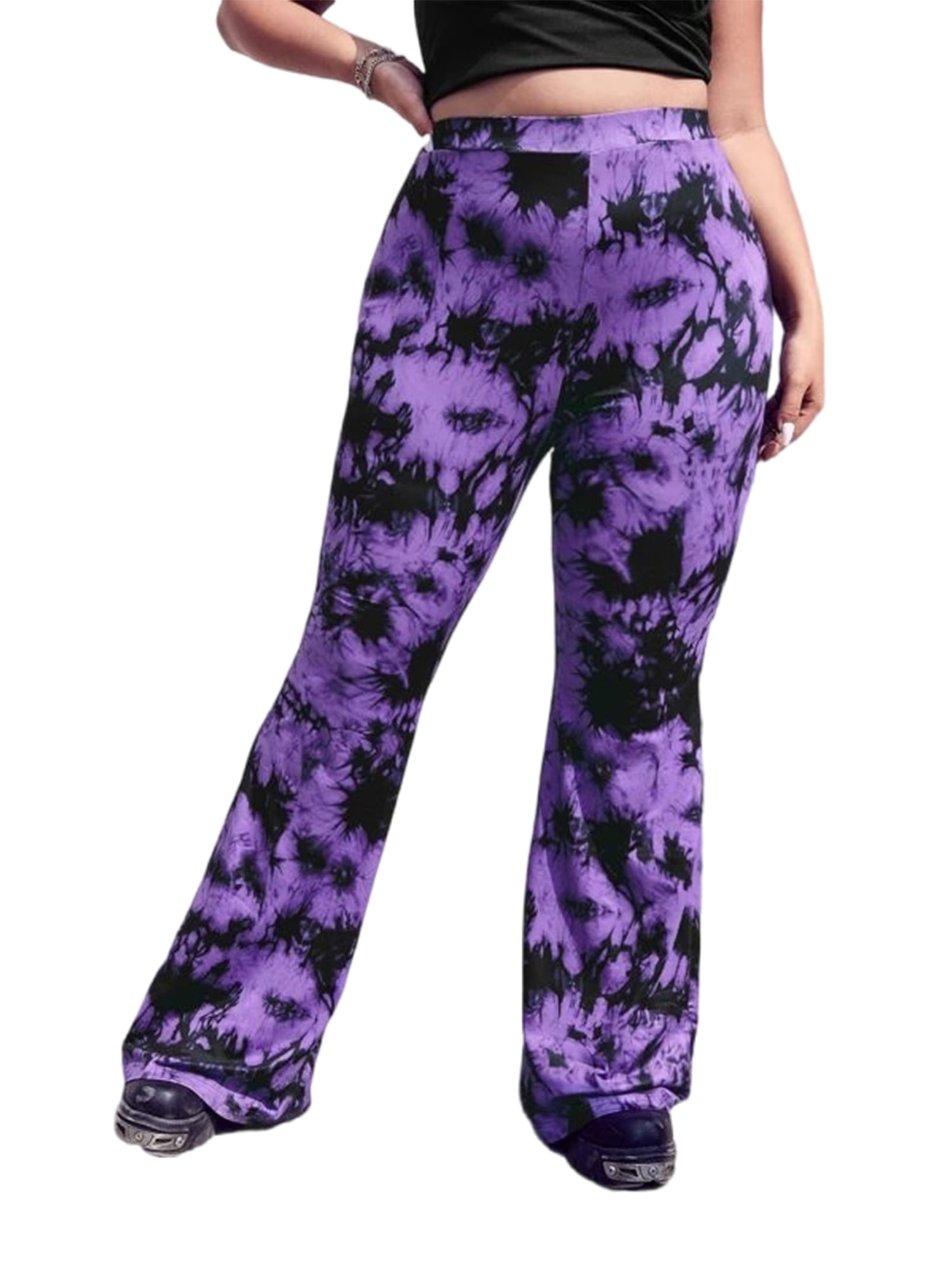 Welliumy Ladies Palazzo Pants Tummy Control Flare Pant Plus Size Bell