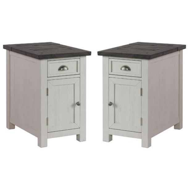 Home Square Monterey Chairside Table in White and Gray - Set of 2 ...
