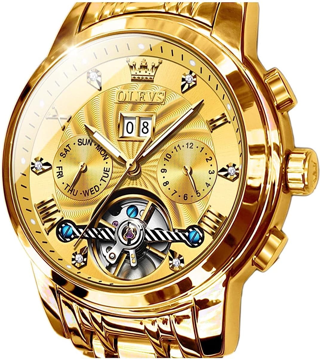 OLEVS Watch for Men Automatic Skeleton Tourbillon Mechanical Self ...