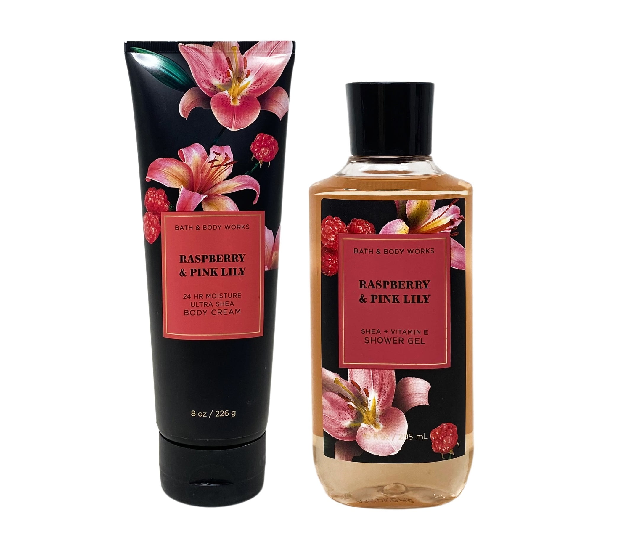Bath and Body Works Raspberry & Pink Lily Body Cream and Shower Gel Set ...