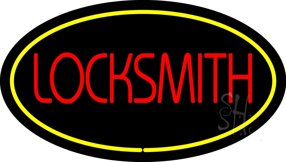 Locksmith Oval Yellow LED Neon Sign 13 x 24 - inches Black Square Cut ...