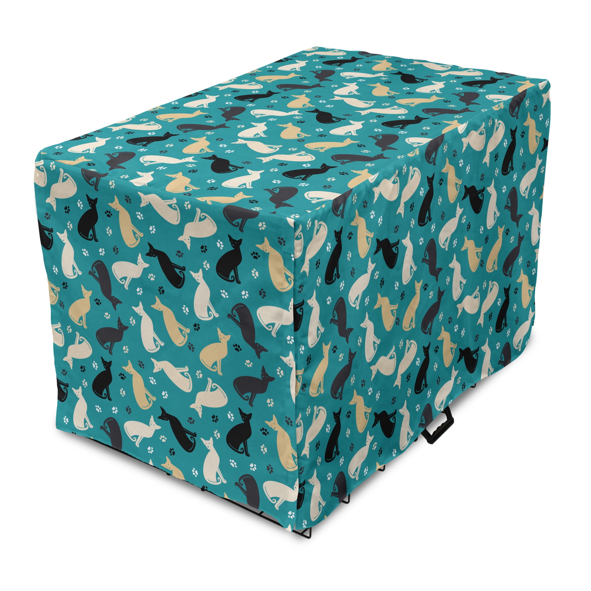 Cartoon Dog Crate Cover, Continuous Colorful Cats and Paw Traces Print ...