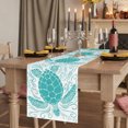 Coastal Turtle Burlap Cotton Table Runner 14x72 Inches Long, Teal Green ...