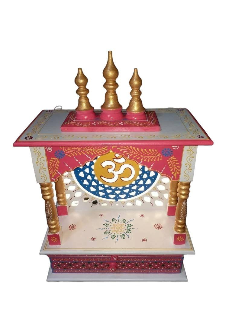 Wooden White Temple With LED Lights For Home And Office/ Jodhpuri ...