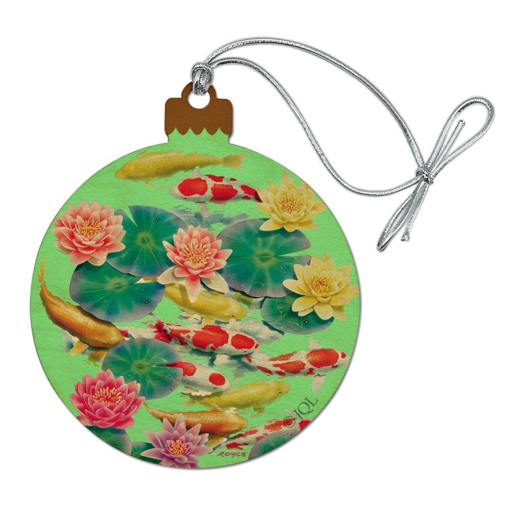 Koi Fish Pond Water Dance Wood Christmas Tree Holiday Ornament ...