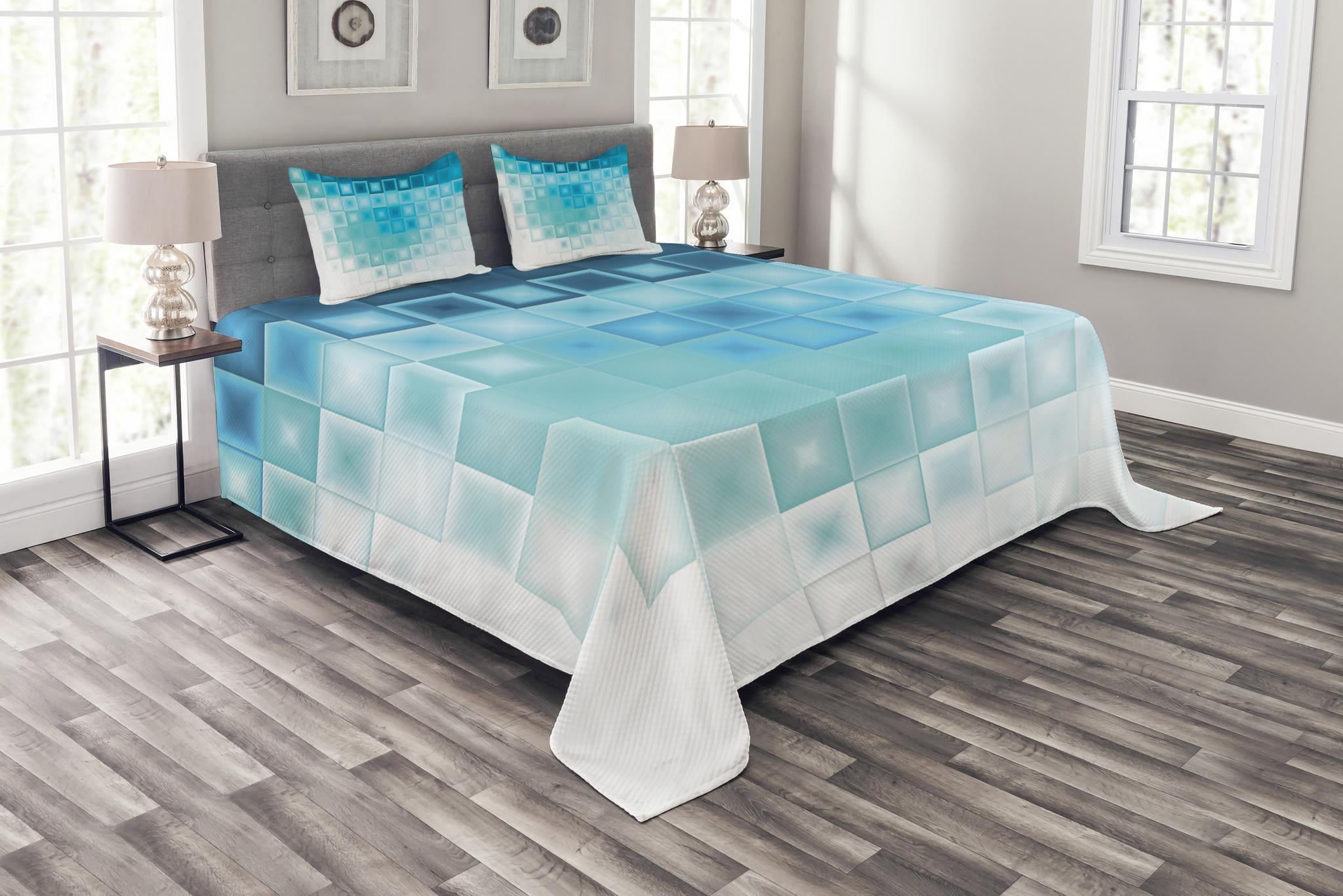 Abstract Bedspread Set King Size, Mosaic Style Soft Toned Fractal ...
