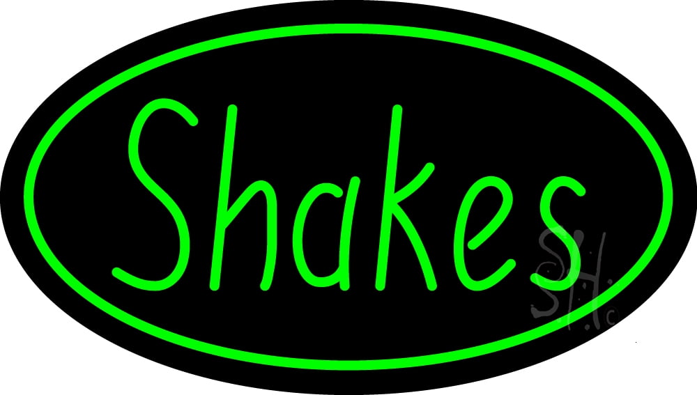 Shakes Oval Green LED Neon Sign 20 x 37 - inches, Black Square Cut ...