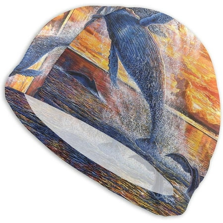 Whale Sunsetswim Caps,Silicone Waterproof Comfy Bathing Cap Swimming ...