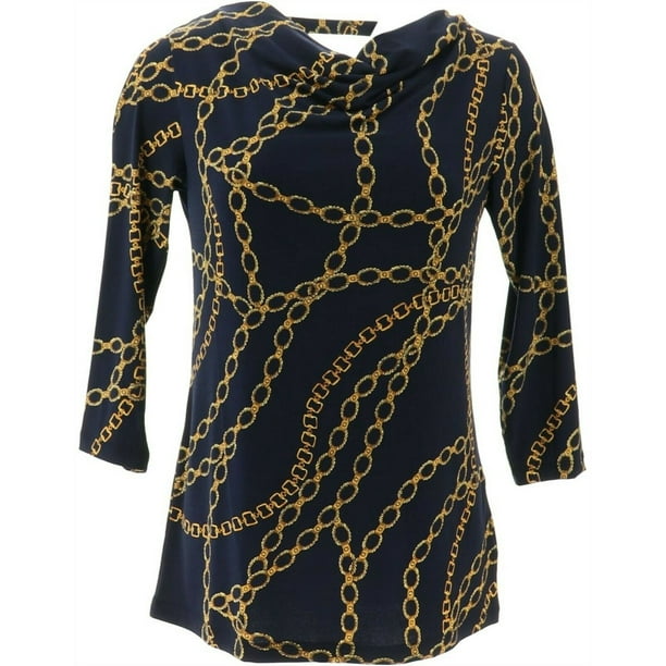Susan Graver Susan Graver Printed Liquid Knit 3 4 Slv Top Womens