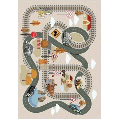 La Dole Rugs Cream Beige Grey Train Tracks Road Flat Pile Soft Area Rug ...