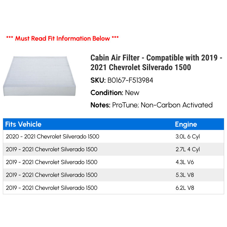 Chevy silverado cabin air filter store
