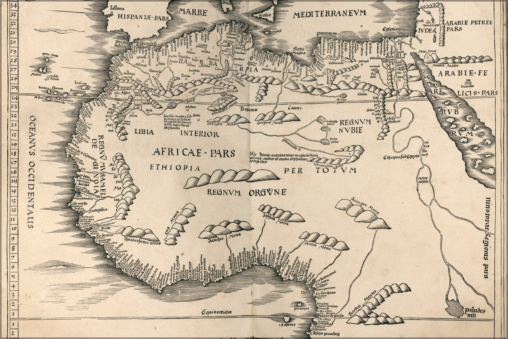 24"x36" Gallery Poster, map of north africa; egypt libya ethiopia 1513 ...