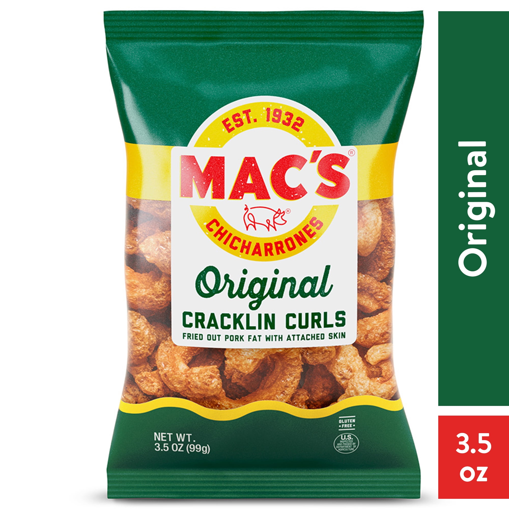 Mac's Original Crispy Fried Pork Cracklin Curls, 3.5 oz Bag - Walmart.com