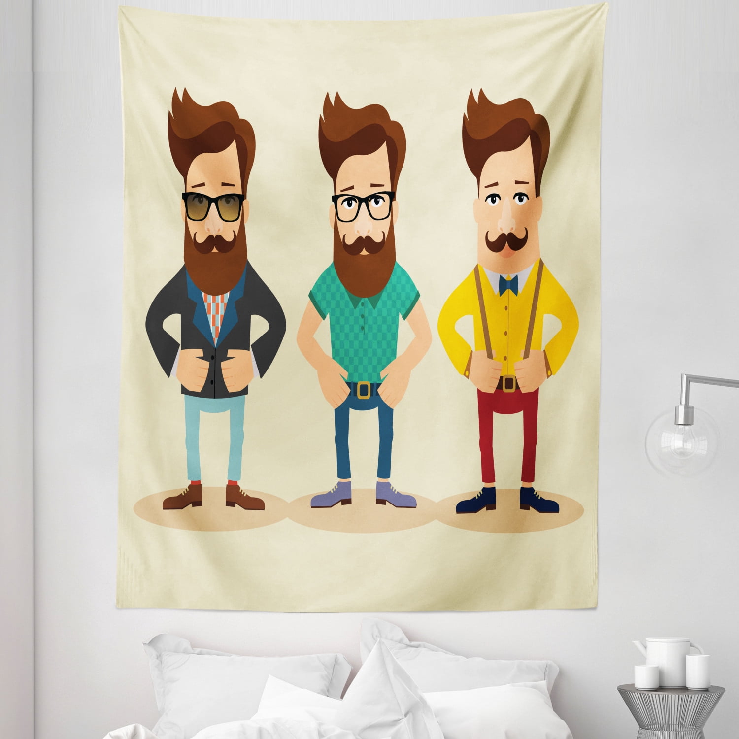Geek Tapestry, Hipster Fashion Themed Cartoon Image of Men Wearing ...