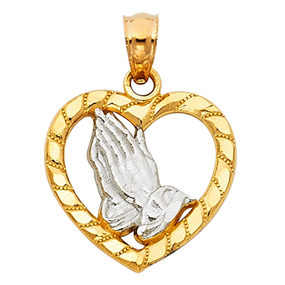 Million Charms - 14K Two-tone Gold Small/Mini Praying Hands In Heart ...