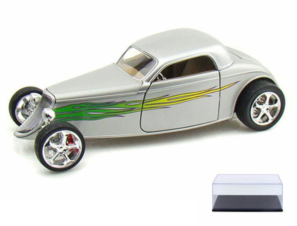 Diecast Car & Display Case Package - 1933 Ford Coupe, Silver w/ Flames ...