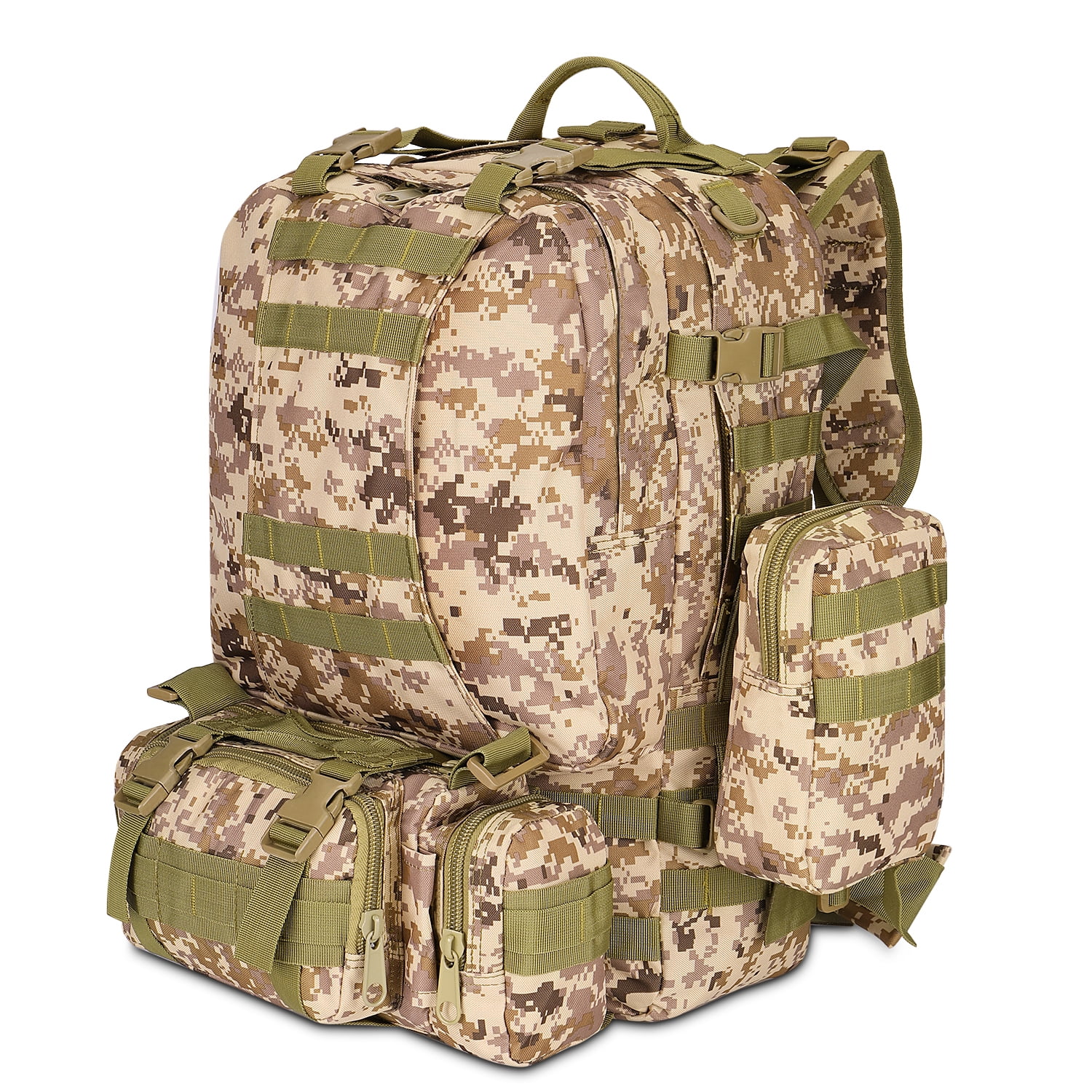 3-in-1 Tactical Backpack (Desert Camo) 55L Large Army Assault Pack w ...