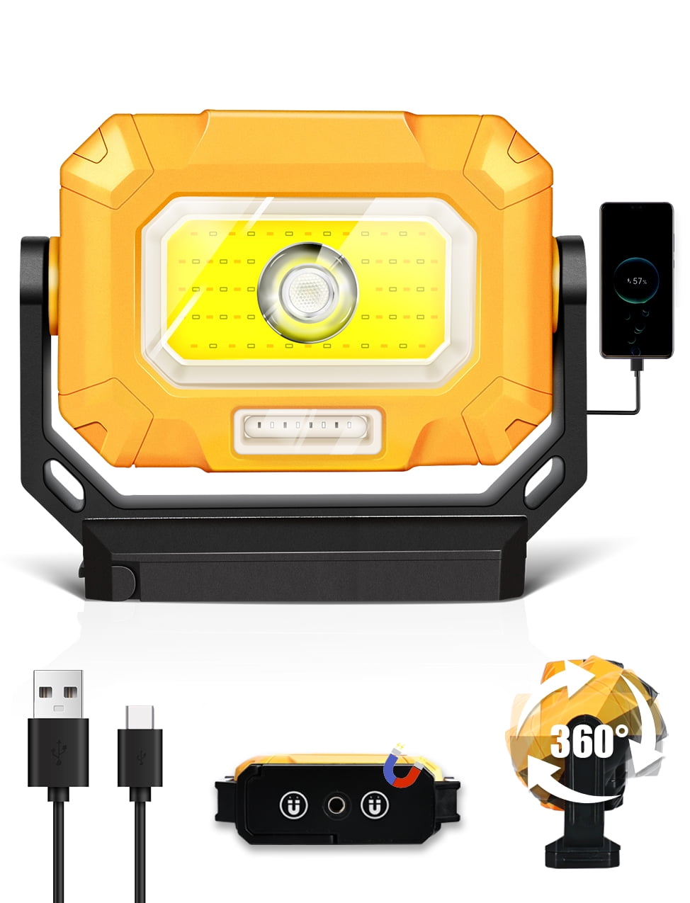 LED Work Light, 1500Lumens 7 Light Modes Rechargeable Work light with ...