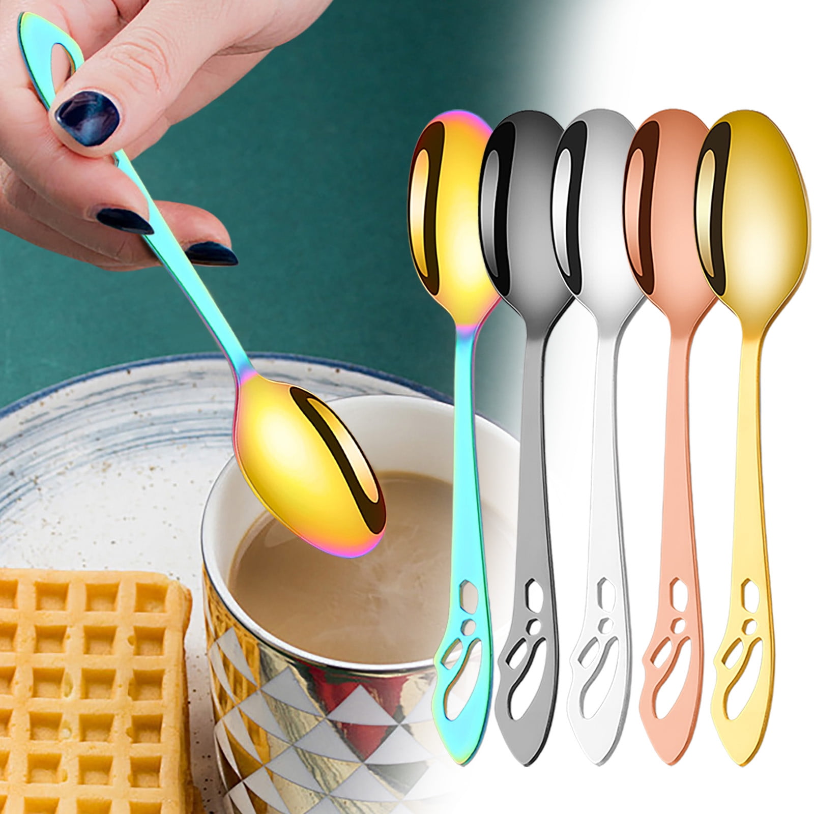 Cuchara de postre hueca de acero inoxidable | Elegante diseño hueco ...