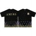 Amiri Summer Short Sleeve Letter Fluid Splash Ink Printing Crew Neck