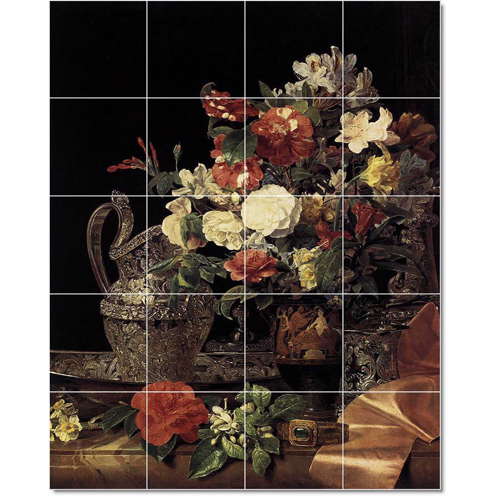 Ceramic Tile Mural-Georg Waldmuller Ferdinand Flowers Tile Mural House ...