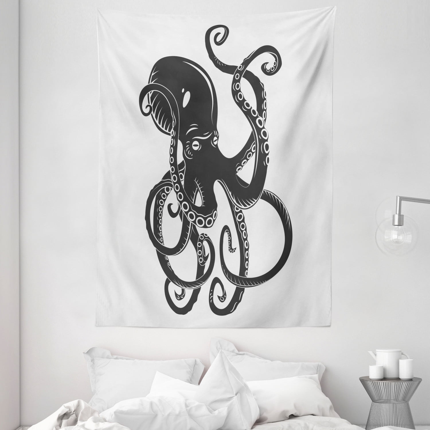 Octopus Decor Wall Hanging Tapestry, Black Danger Cartoon Octopus ...