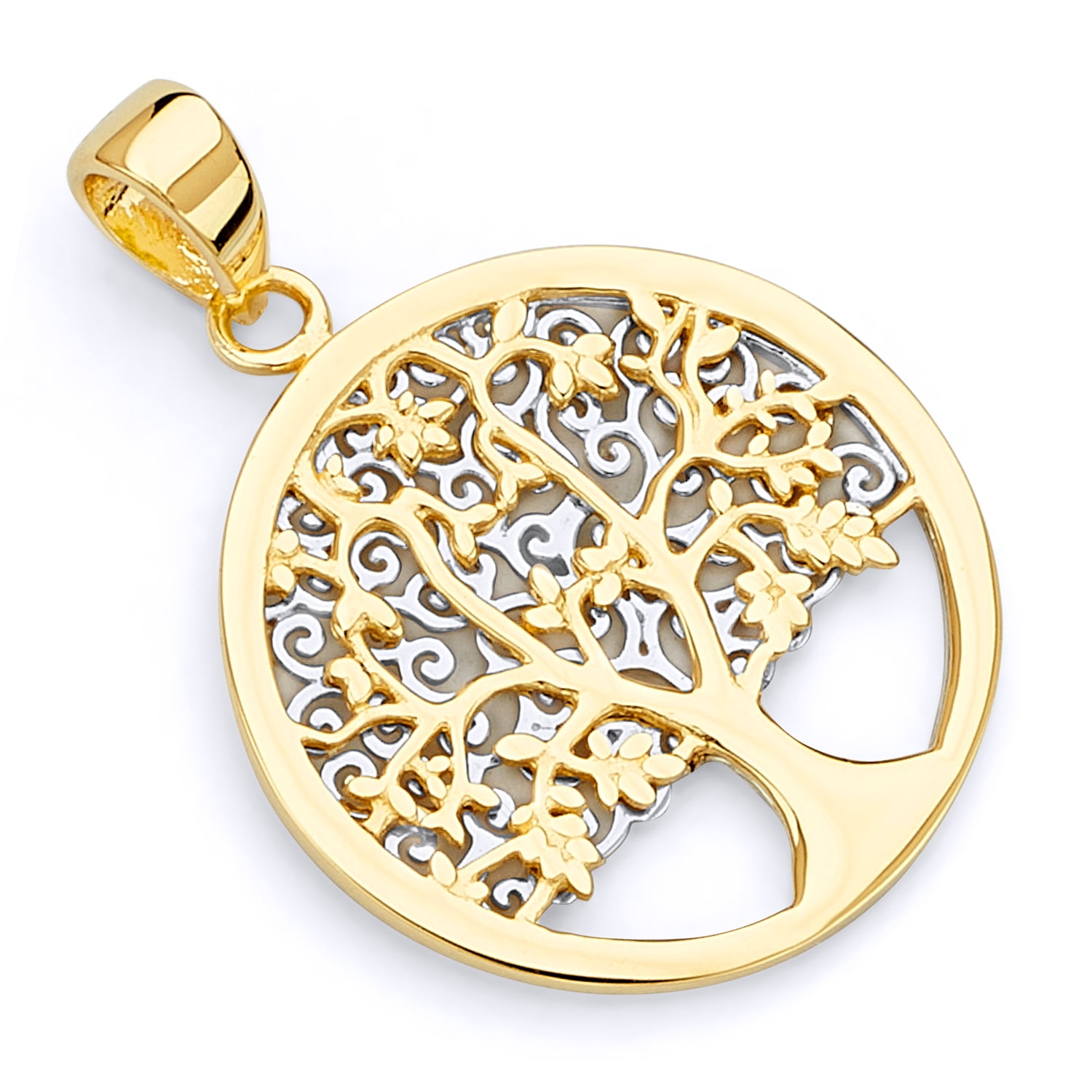 Wellingsale 14k Two 2 Tone White and Yellow Gold Family Tree Pendant ...