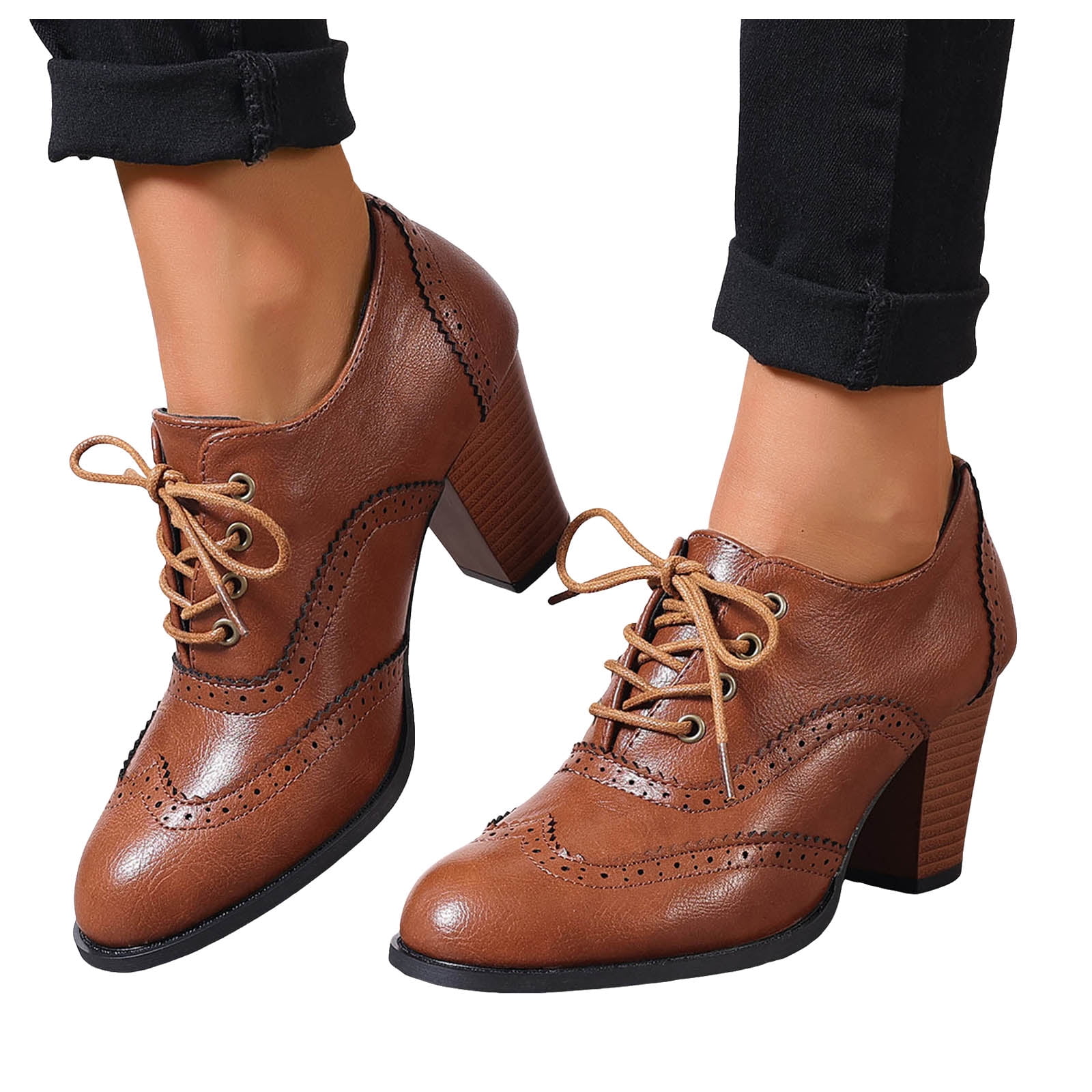 Click here for Oyedens Womens Leather Classic Lace Up Chunky Mid... prices