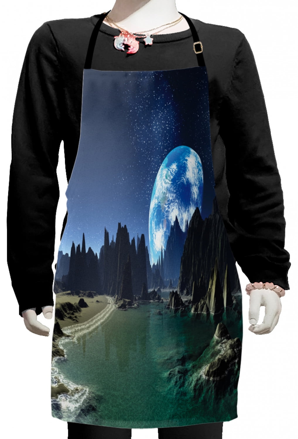 Fantasy Kids Apron, Tranquil Futuristic View of Earth Rising from Alien ...