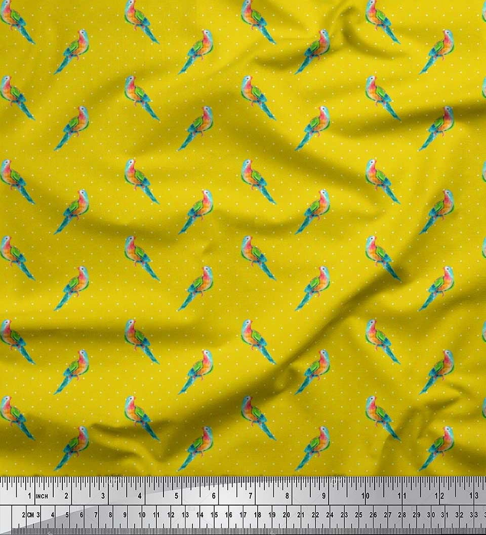 Soimoi Viscose Chiffon Fabric Dot & Parrot Bird Print Fabric by The ...