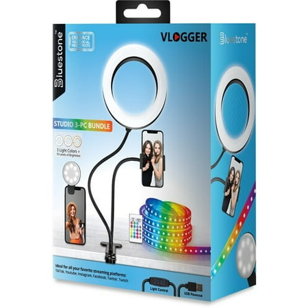 Bluestone SK10-BK Vlogger 3 Piece Studio Bundle Kit With Color Changing ...