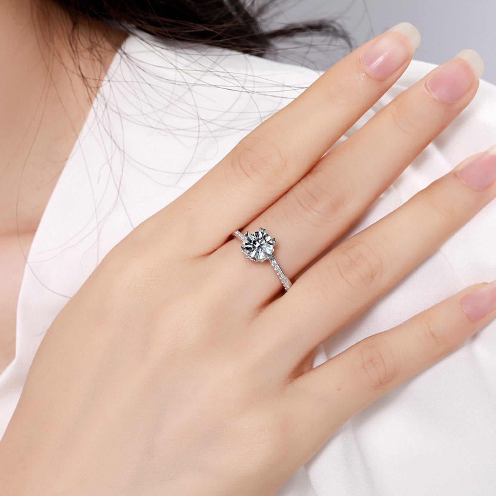 Click here for Dvkptbk Ring Six-Claw Diamond Personality Flower W... prices