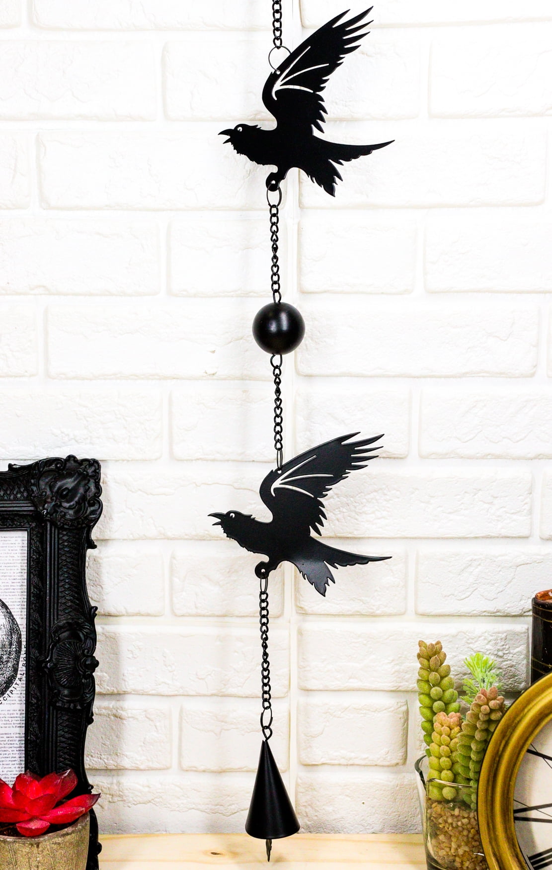 Gothic Bad Omen Trio Crow Ravens Metal Wall Hanging Mobile Wind Chime ...
