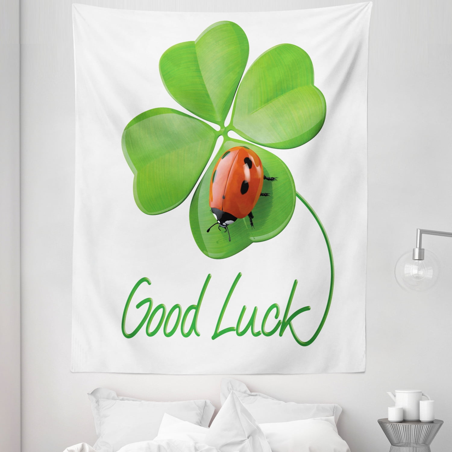 Irish Tapestry, Lettering Lucky 4 Leaf Clover with Ladybug Irish Symbol ...